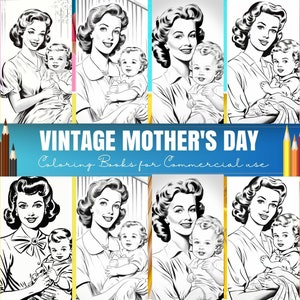 Vintage Mothers Day Coloring Pages, Baby and Mom Coloring, Printable ...