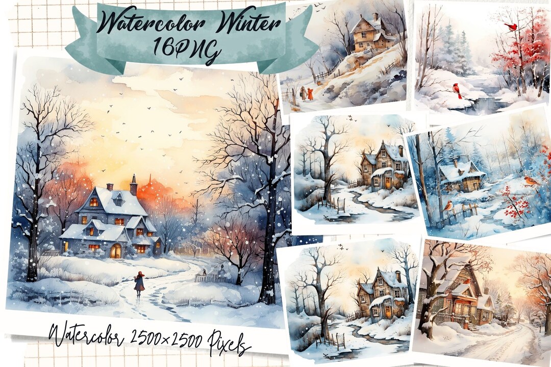 Watercolor Winter Wonderland Background, Winter Landscape Printable ...