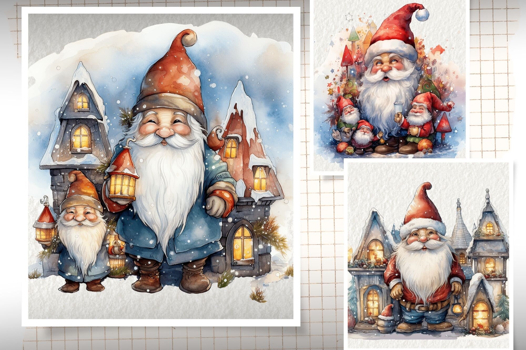 Winter Gnome Watercolor Clipart Christmas Xmas Gnomes - Etsy