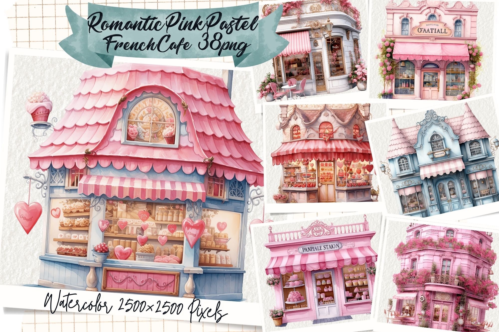 Romantic Pink Pastel French Cafe Watercolor Pink Coffee Shop - Etsy