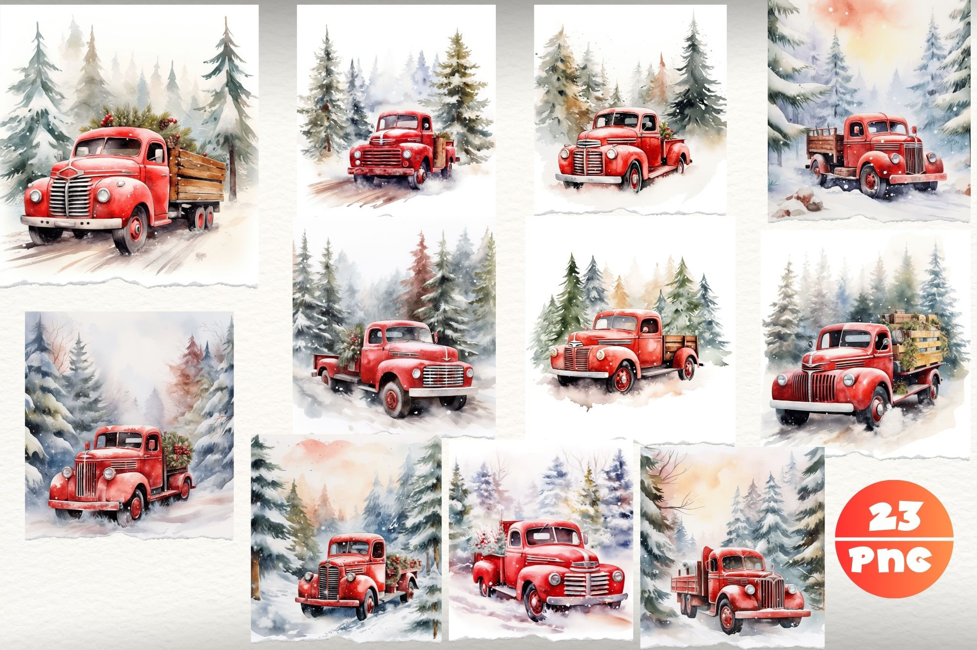Christmas Truck Watercolor Clipart, Merry Christmas Tree Truck Clip Art ...