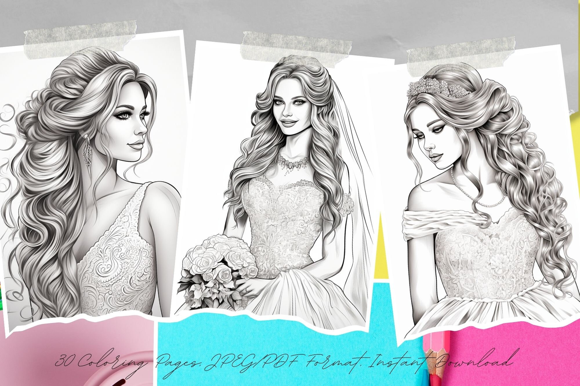 Beautiful Wedding Bride Coloring Page, Beautiful Wedding, Adults & Kids ...