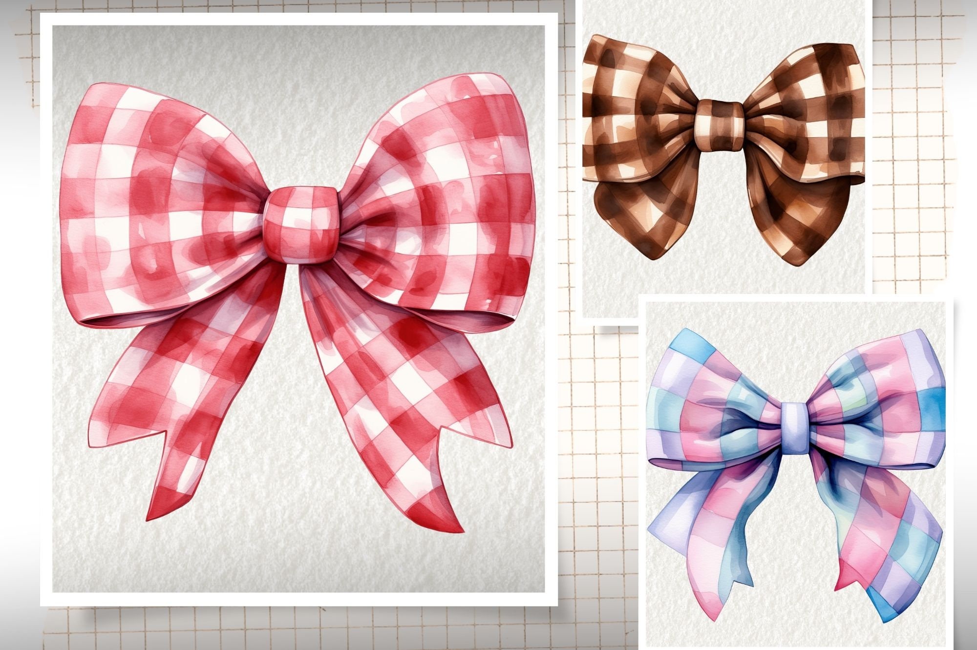 Gingham Bows PNG Clipart Watercolor Rustic Country Gingham - Etsy