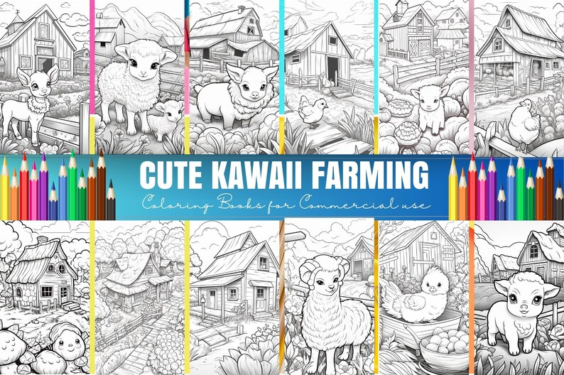 Cute Kawaii Farming Coloring Pages, Farming, INSTANT DOWNLOAD, Kawaii ...