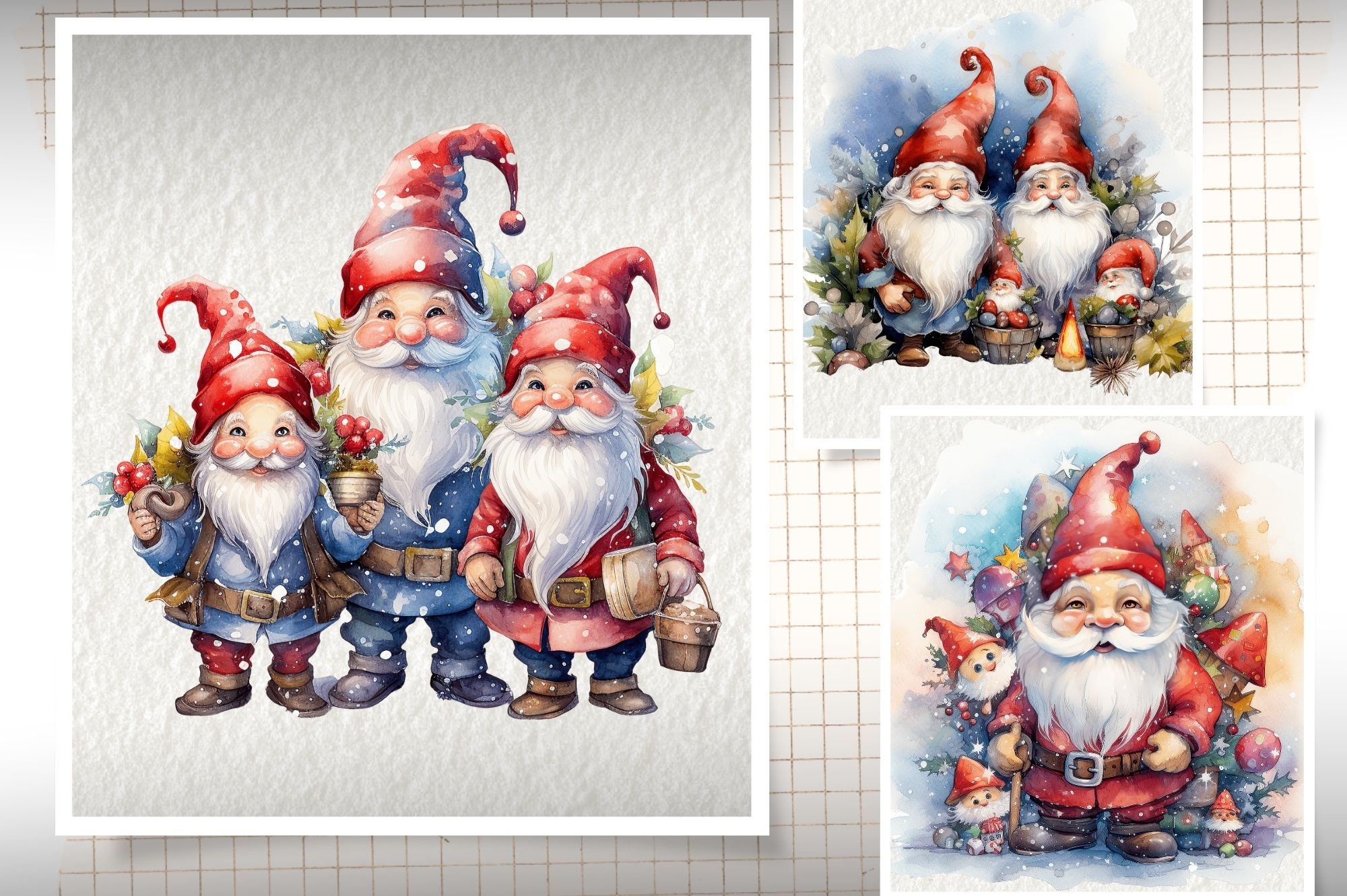 Winter Gnome Watercolor Clipart Christmas Xmas Gnomes - Etsy