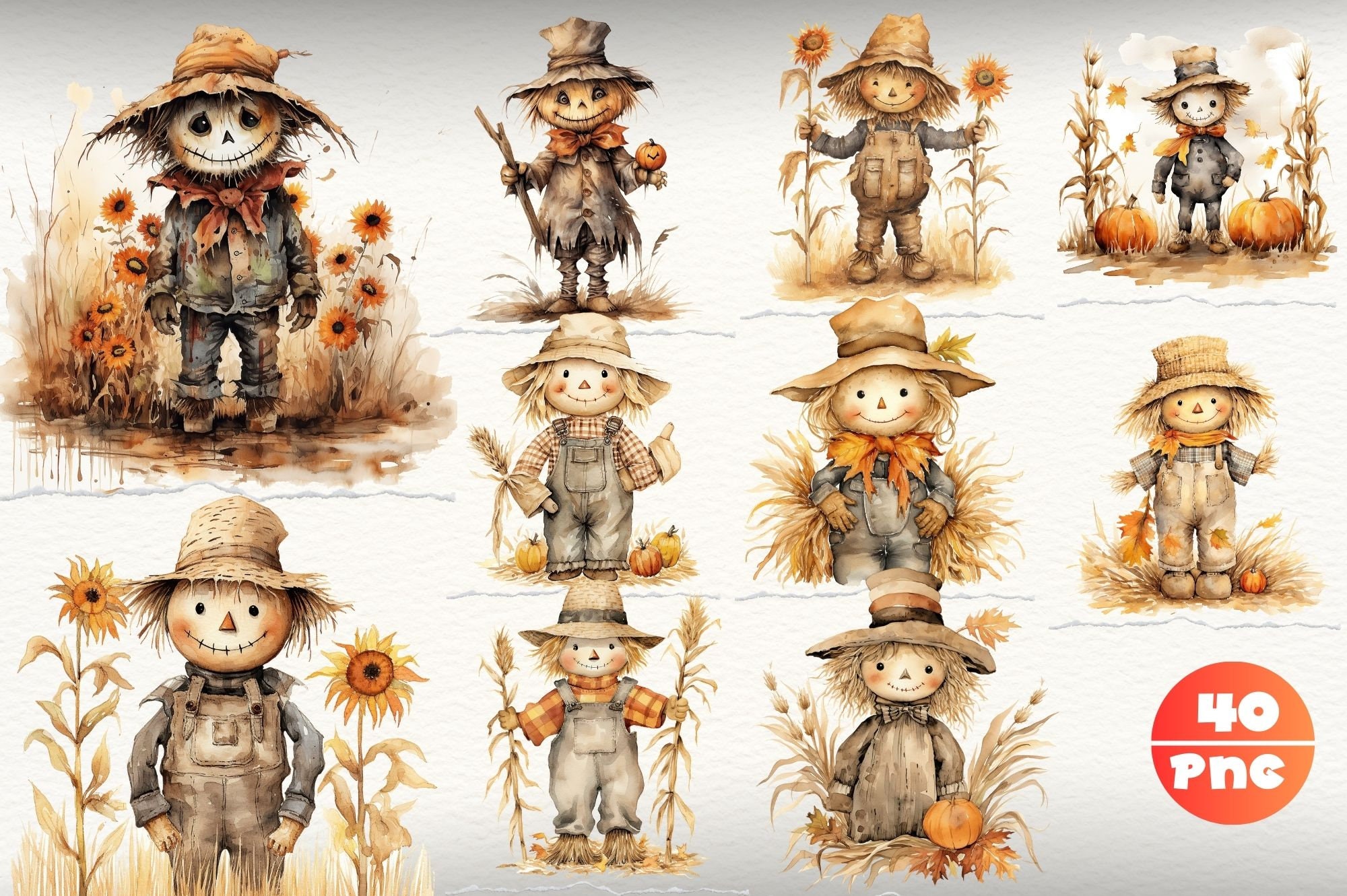 Scarecrow Clipart Watercolor Scarecrow Clipart Bundle - Etsy