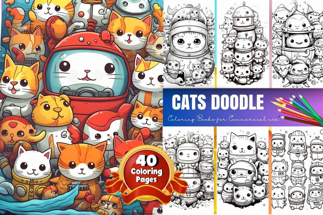 Doodle Cats Coloring Pages, Doodles Mandala Cat Coloring Pages, Cat ...