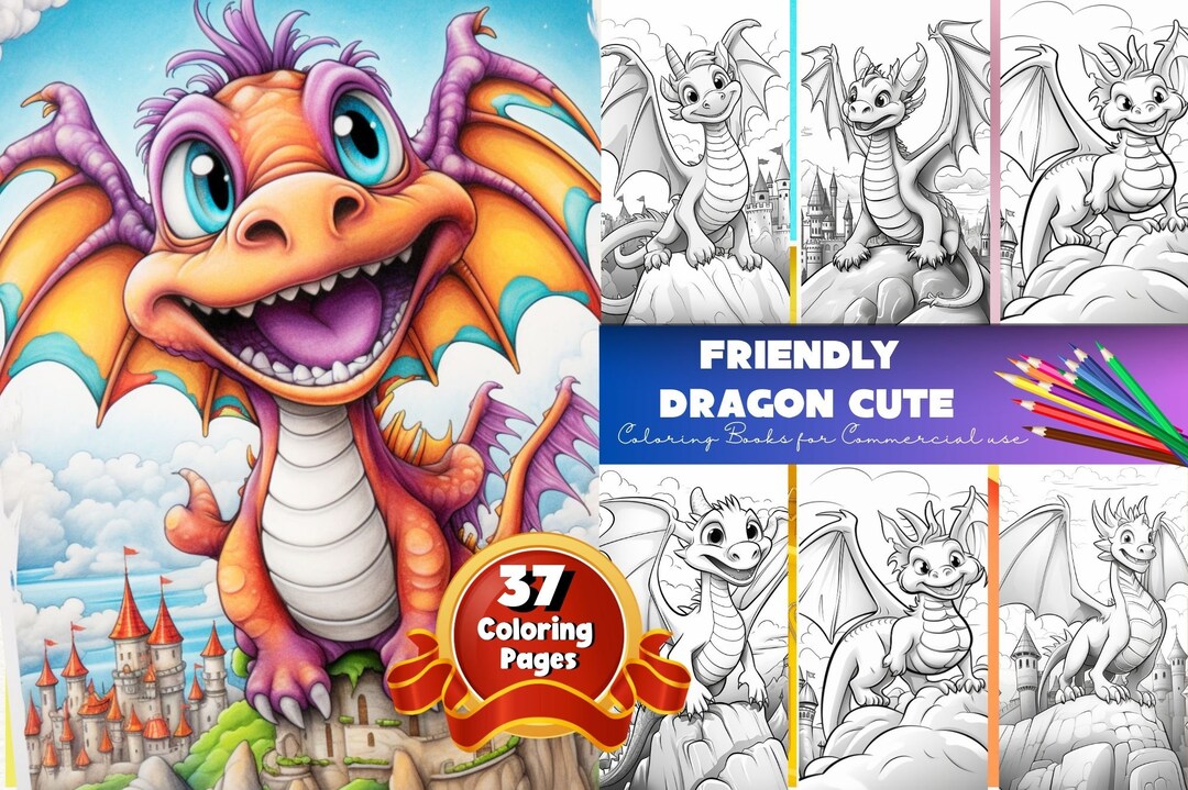 Cute Dragons Coloring Book, Cute Baby Dragon Fantasy Colouring Page ...