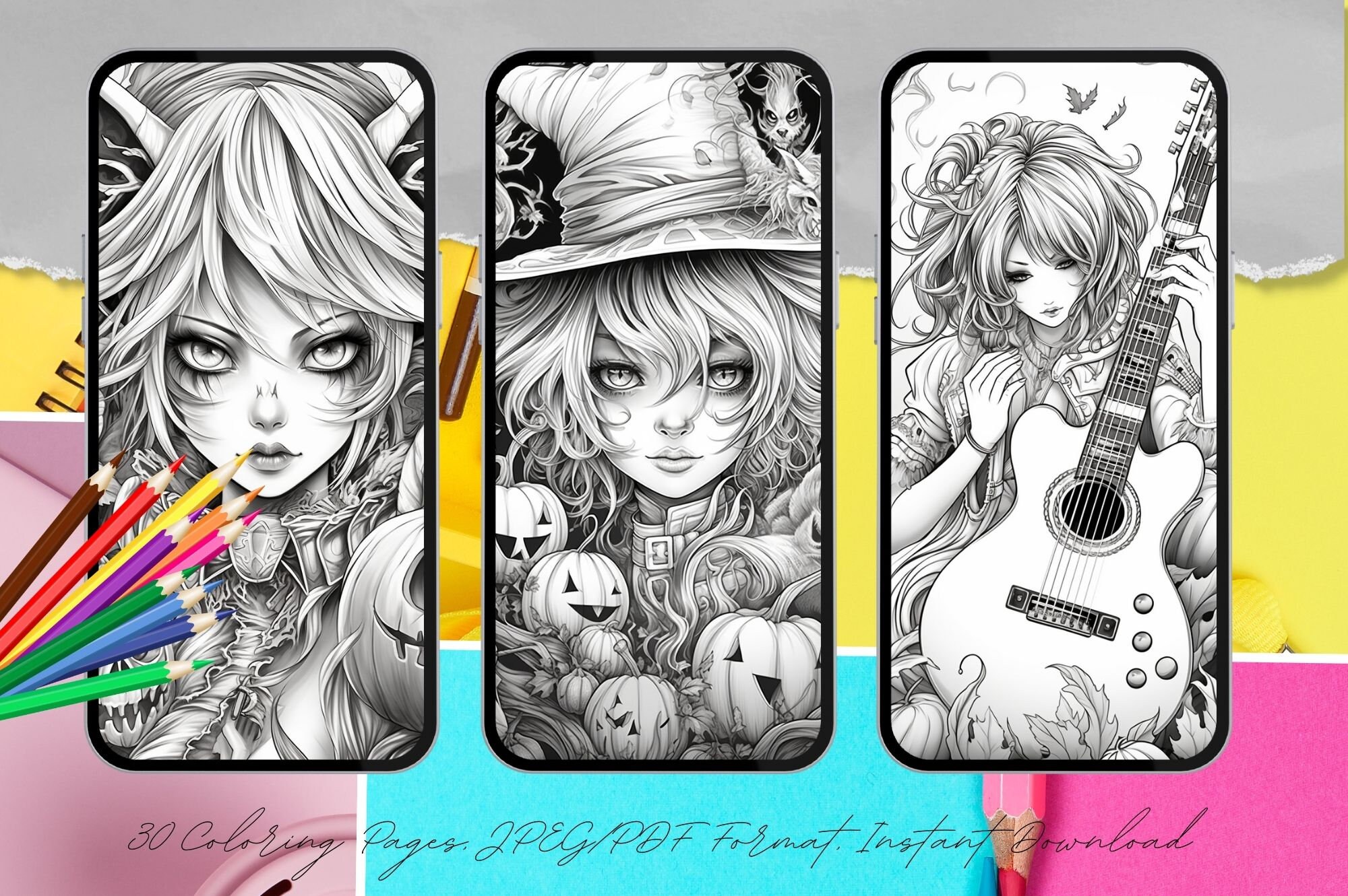 Halloween Witch Fantasy Coloring, Witches With Pumpkins Coloring Pages ...