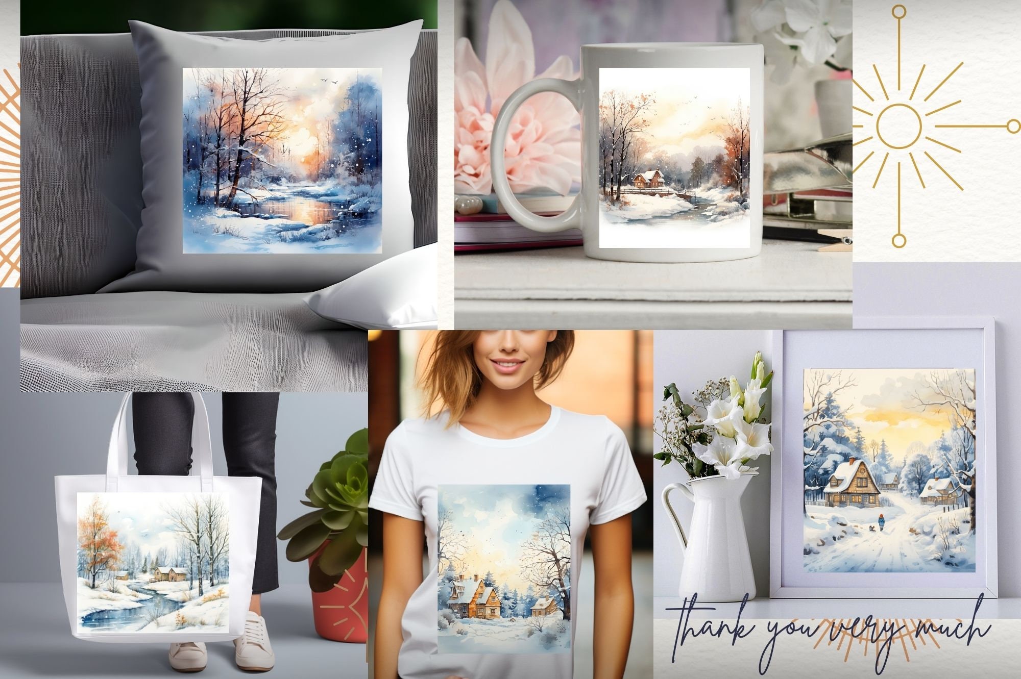 Watercolor Winter Wonderland Background Winter Landscape - Etsy