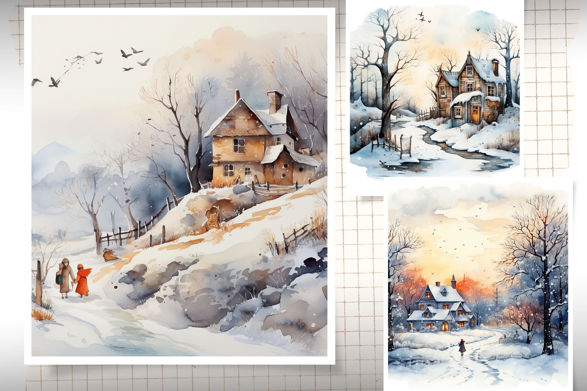 Watercolor Winter Wonderland Background Winter Landscape - Etsy