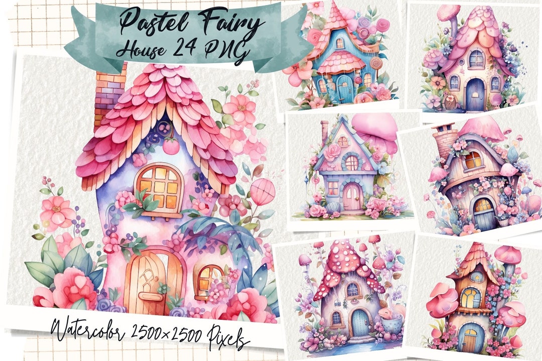 Pastel Fairy House Clipart, Watercolor Flower Fairy House, Scrapbooking ...