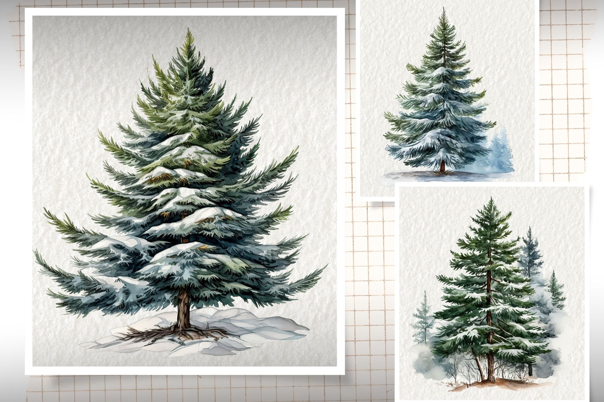 Snow on Christmas Tree Watercolor, Christmas Tree Watercolor Clipart ...