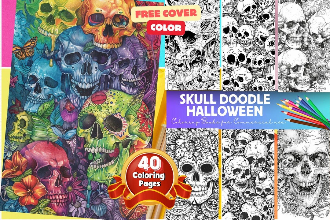 Skull Doodle Coloring Page, Skull Doodles Skeleton, Hand Drawn Designs ...