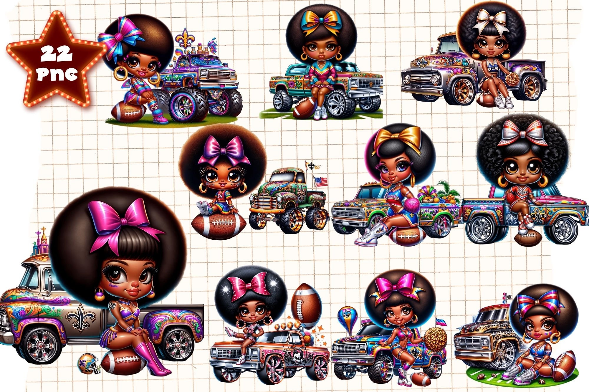 American Football Cheerleader With Truck African American Chibi Doll ...