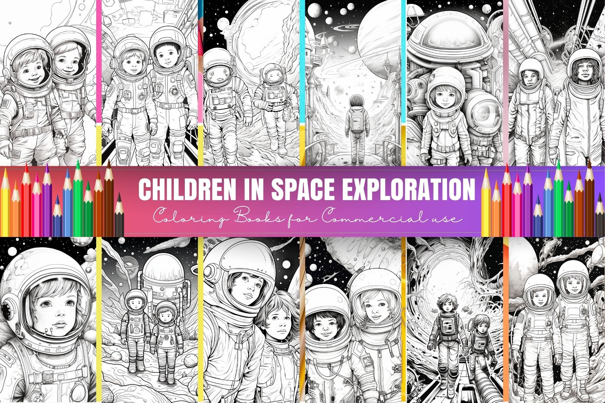 Children in Space Exploration Coloring Page Activities for - Etsy