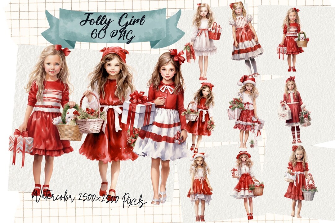 Holly Jolly Girls Clipart, Digital Download, Christmas, Scrapbooking ...