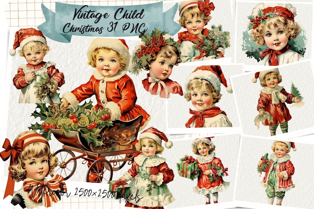 Retro Christmas Kids Vintage, Vintage 1920 Christmas Child, Victorian ...