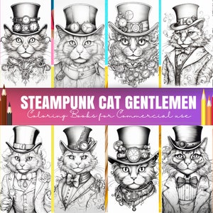 Steampunk Cat Coloring Pages, Cat Gentlemen Adults Printable Coloring ...