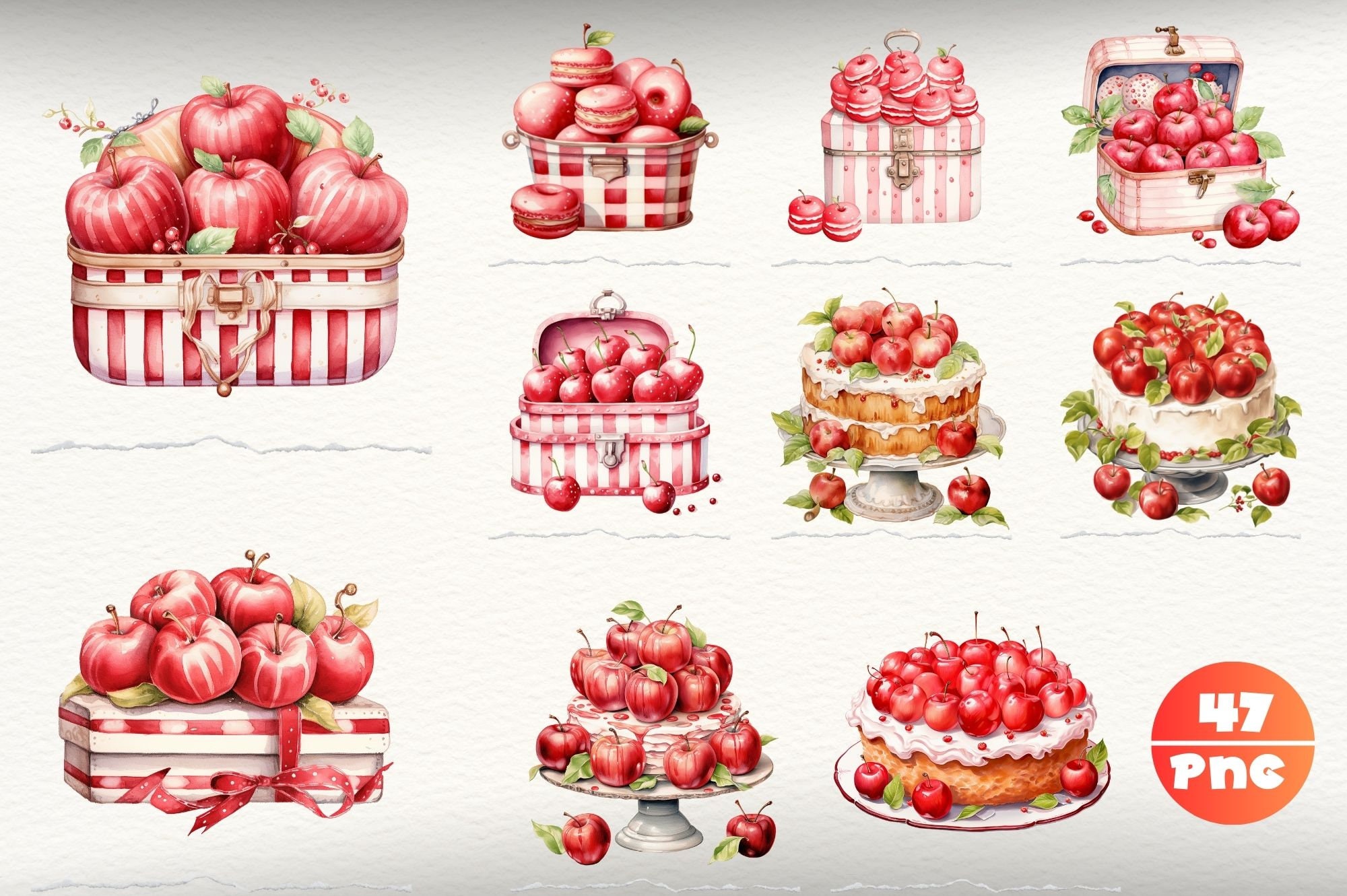 Apple Dessert Watercolor Clipart Digital Download Watercolor - Etsy