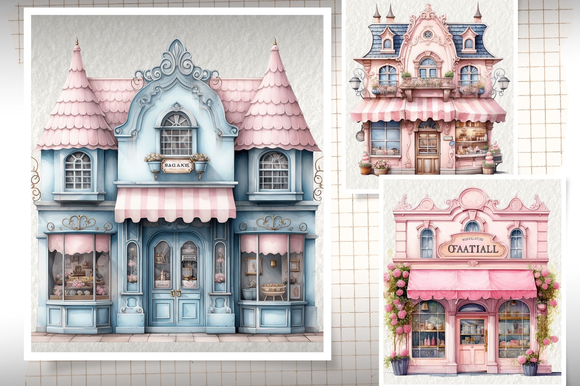 Romantic Pink Pastel French Cafe Watercolor Pink Coffee Shop - Etsy