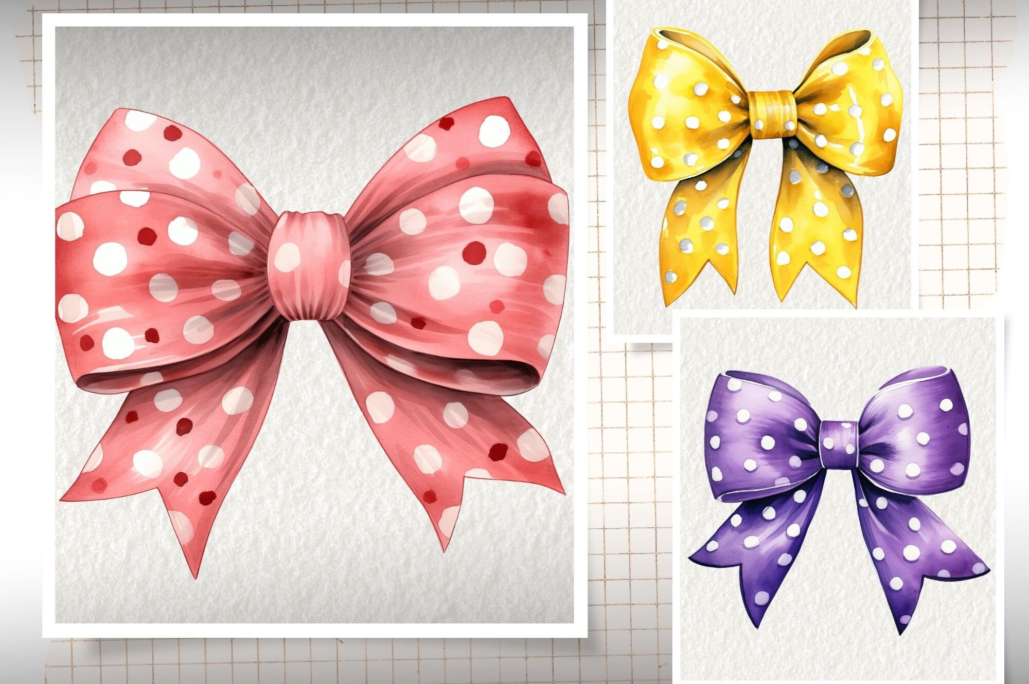 Polka Dot Bows Watercolor Clipart. Bow With Polka Dots, Hand Painted ...
