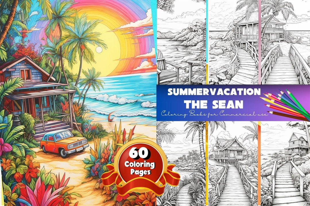 Summer Vacation the Sea Coloring Pages, Beach Landscape Coloring Pages ...