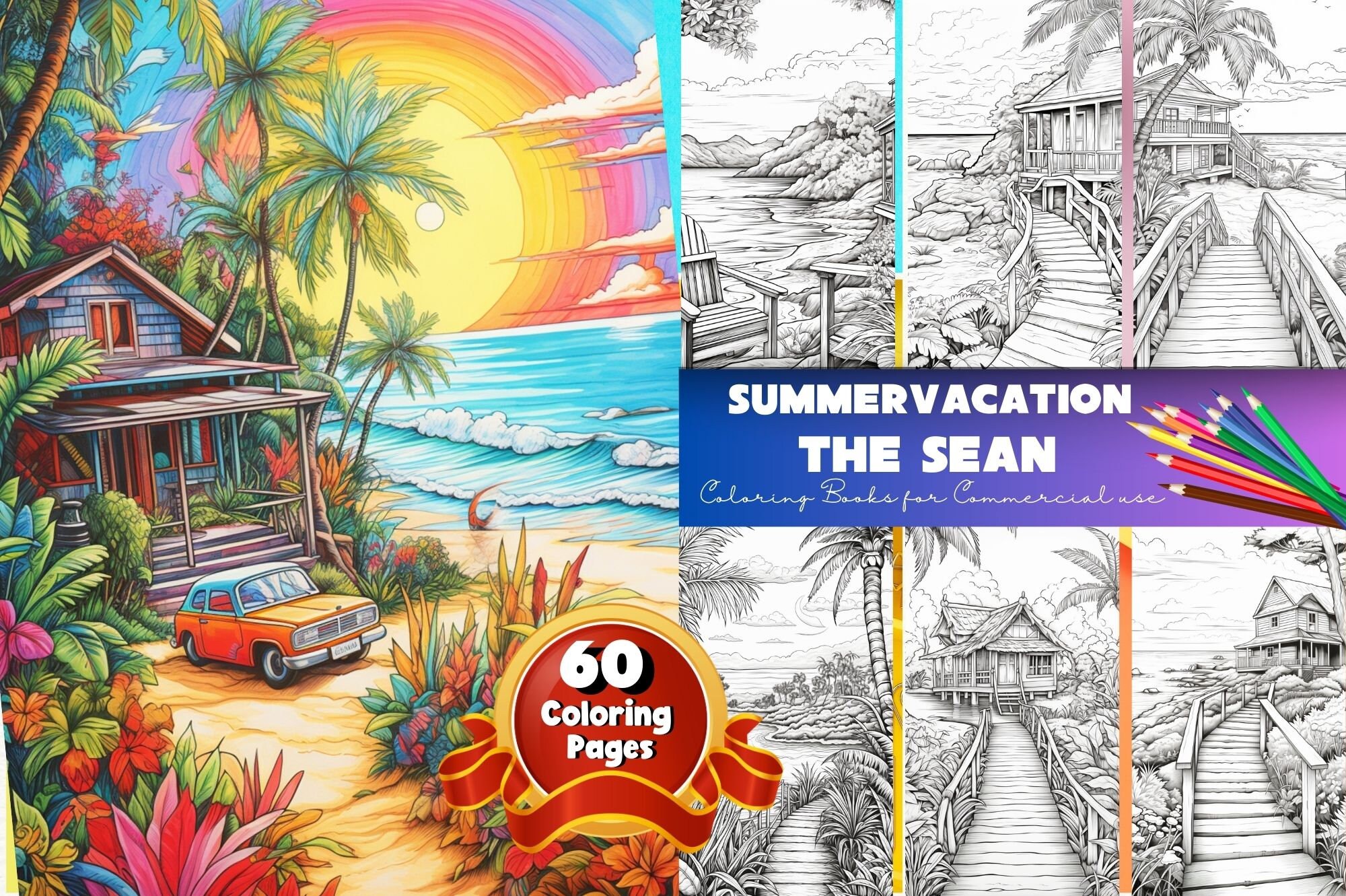 Summer Vacation the Sea Coloring Pages, Beach Landscape Coloring Pages ...