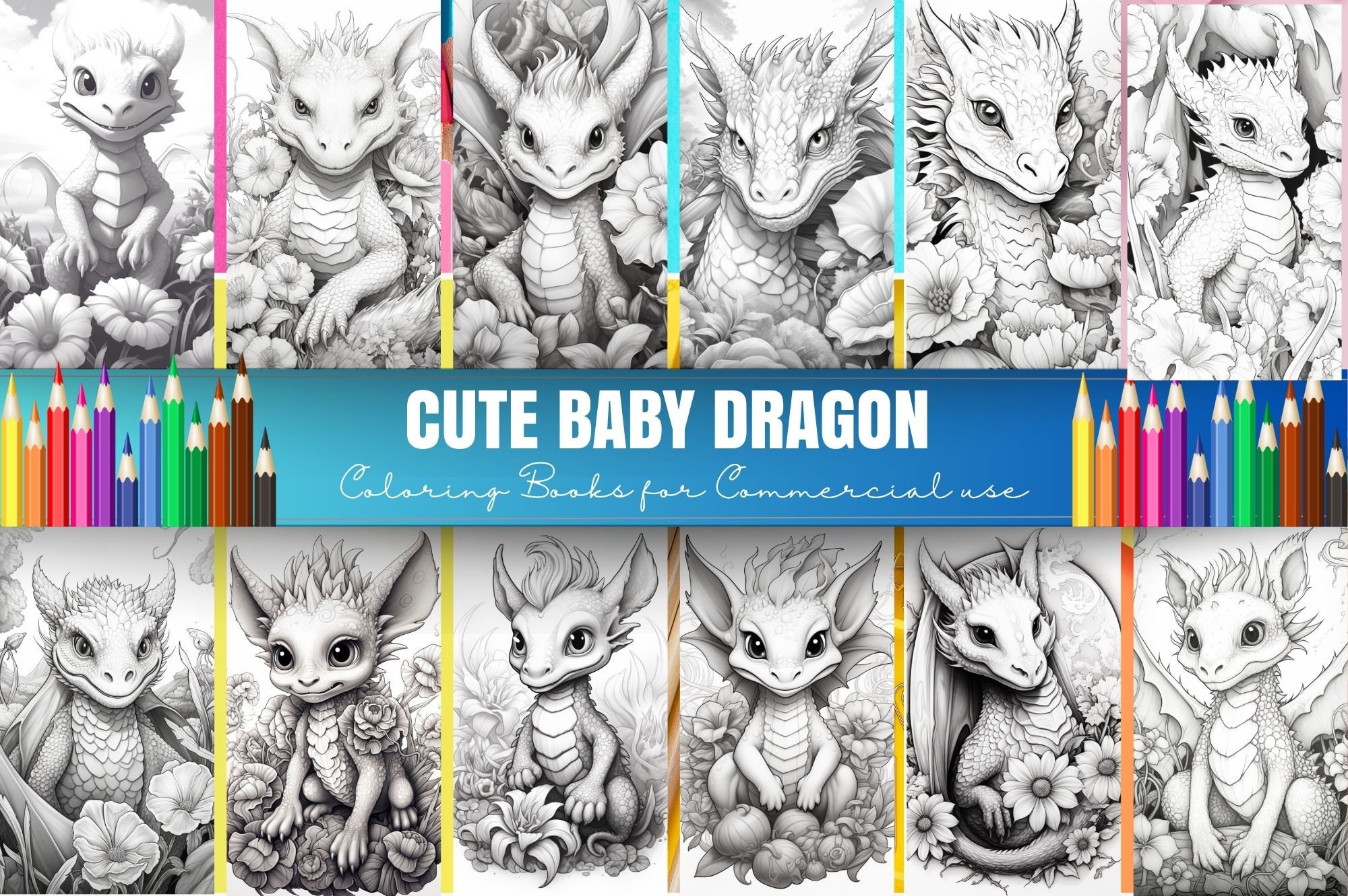 Cute Dragon Fantasy Coloring Page Adults and Kids Baby - Etsy