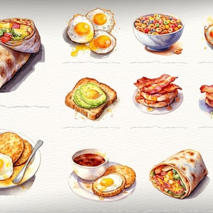 Breakfast Watercolor Clipart, Eggs and Bacon, Breakfast PNG, Brunch ...