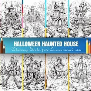 Halloween Haunted House, Halloween Coloring Page, Printable PDF, Spooky ...