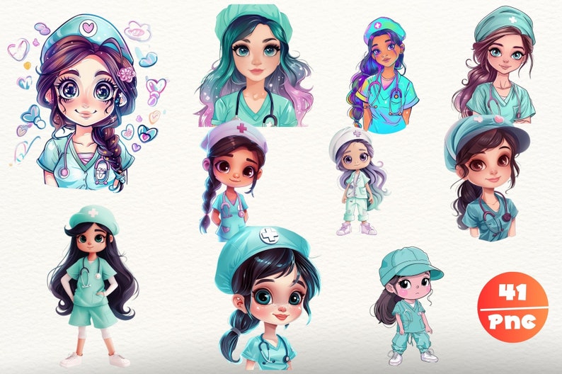 Watercolor Doctor and Nurse Clipart, Cute Nurse Clipart, Healthcare ...