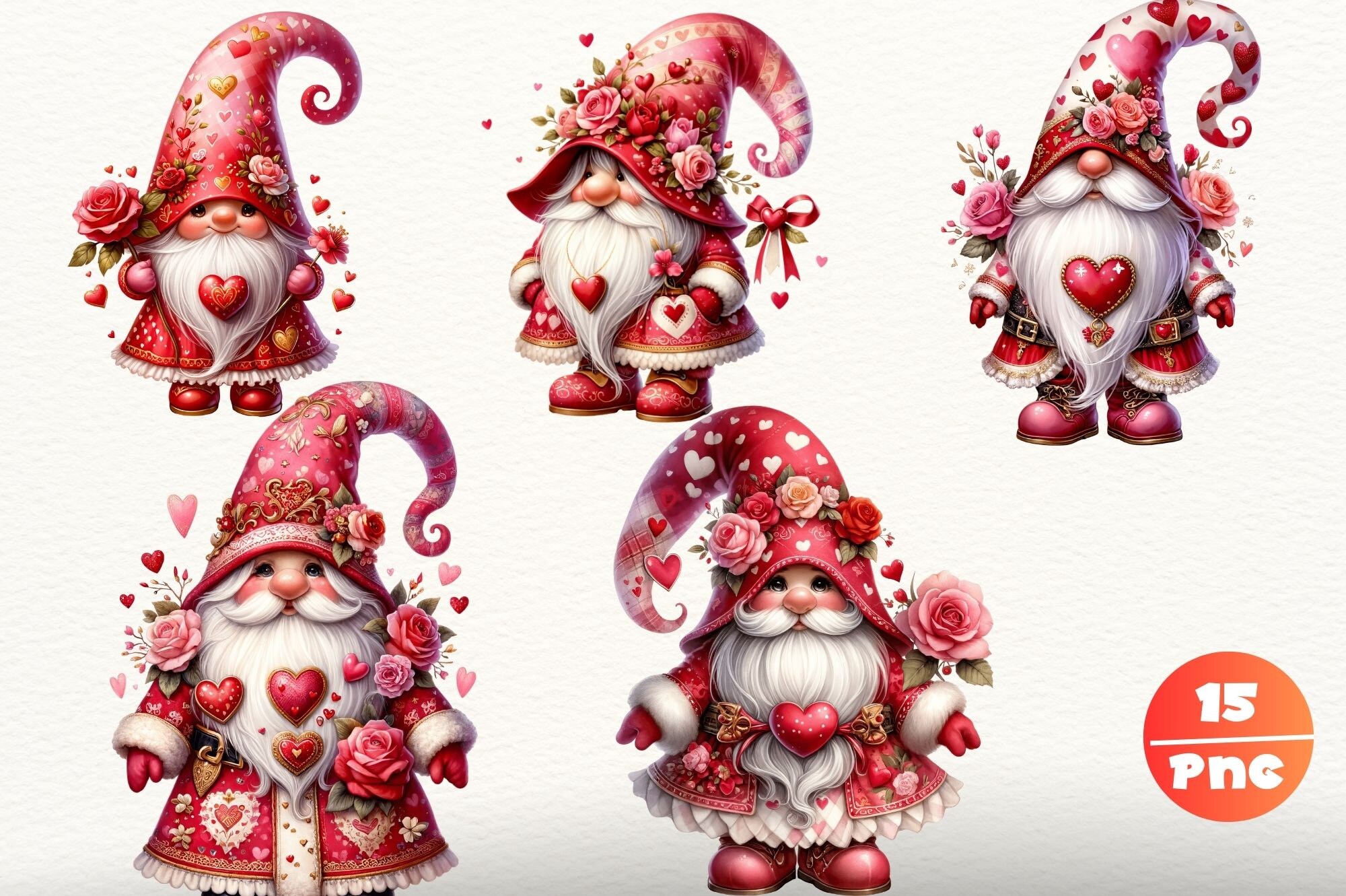 Valentines Gnome Clipart, Watercolor Valentines Day Clipart, Watercolor ...