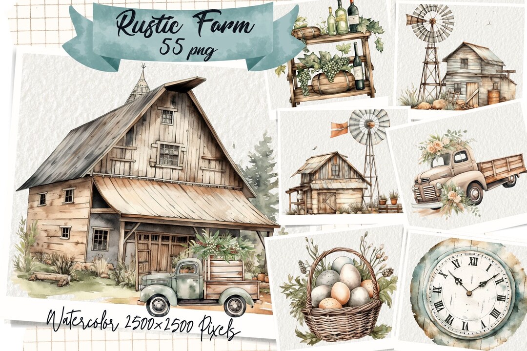 Farm Barn Watercolor Clipart, Farm Barn, Farmhouse Clipart, Barn Bundle ...