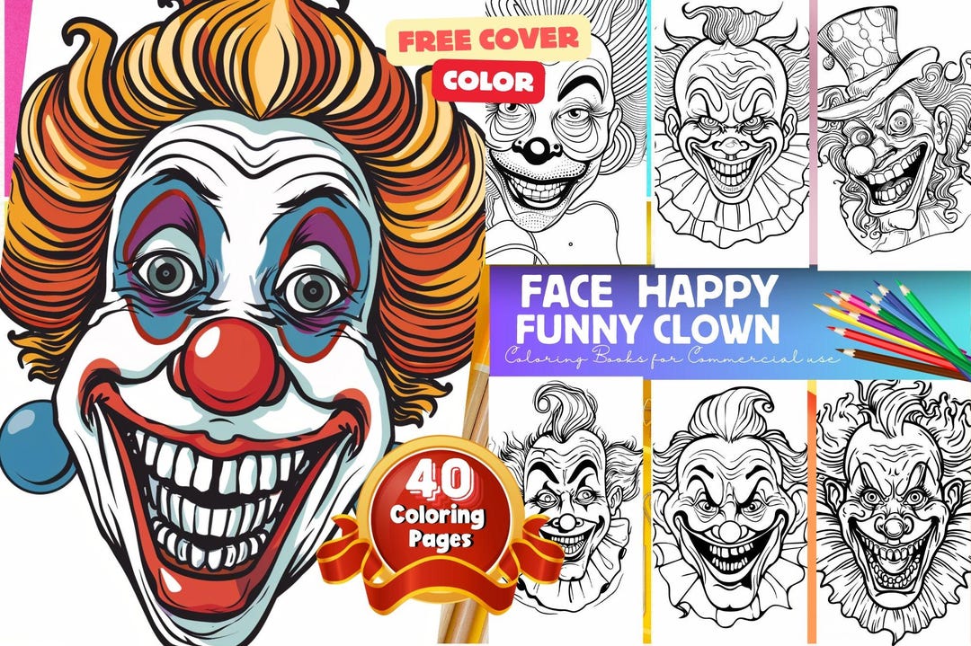 Face Happy Funny Clown Coloring Pages, Creepy Evil Clowns Coloring Book ...