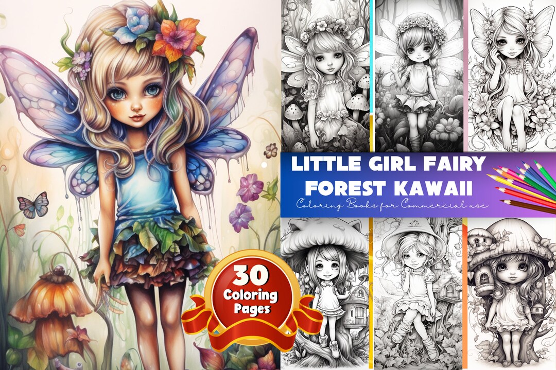 Little Girl Fairy Forest Kawaii Coloring Page, Fairy Elf Coloring Page ...