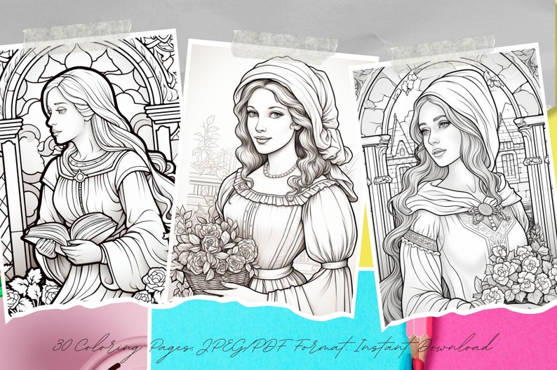 Royal Maidens Coloring Pages, Beautiful Medieval Royal, Princesses in ...