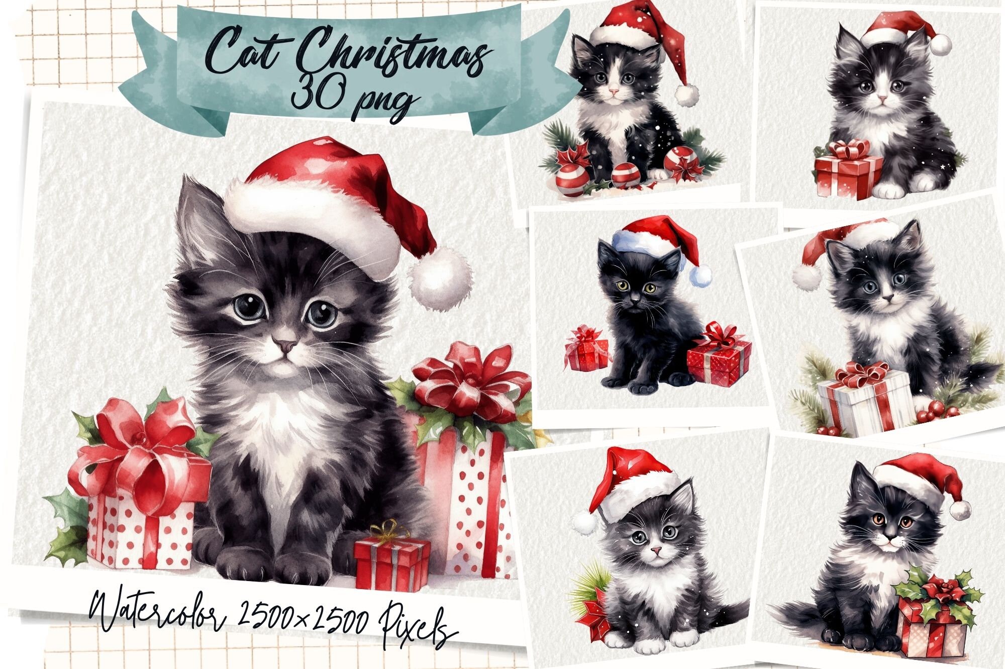 Christmas Cute Kitten Clipart, Christmas Clipart, Christmas Cats ...