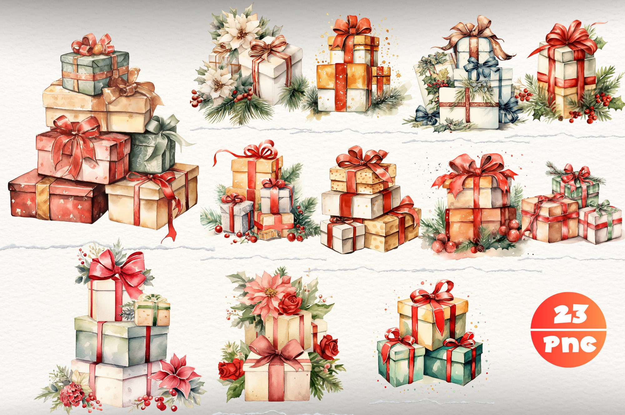 Christmas Gifts Clipart, Gift Boxes, Christmas Presents, Watercolor ...
