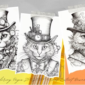 Steampunk Cat Coloring Pages, Cat Gentlemen Adults Printable Coloring ...