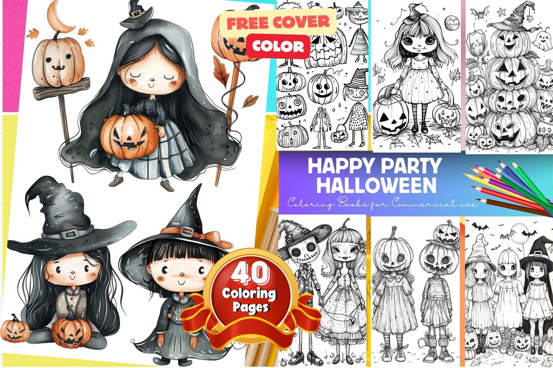 Happy Party Halloween Coloring Page, Spooky Cute Halloween Coloring ...