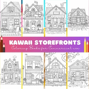 Kawaii Storefronts Coloring Pages, for Adults, Printable Coloring Book ...
