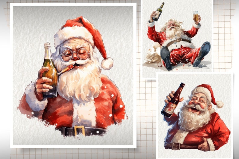 Drunk Santa Claus Clipart, Alcoholic Santa Sublimation File, Funny ...