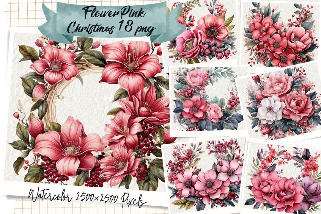 Christmas Flower Watercolor Clipart, Christmas Bouquets, Merry ...