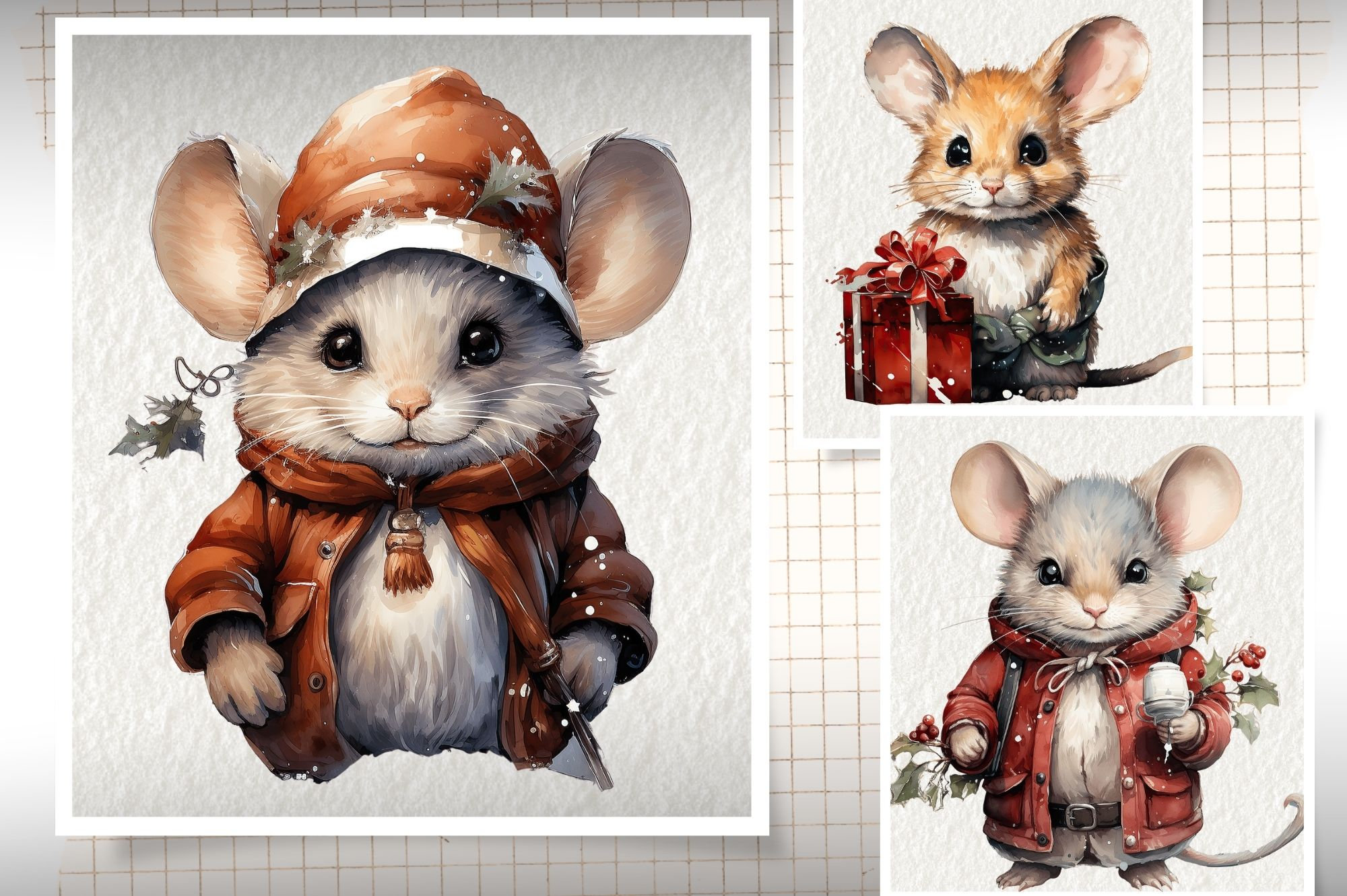 Christmas Mouse Clipart, Christmas Mouse, Holiday Clipart, Christmas ...