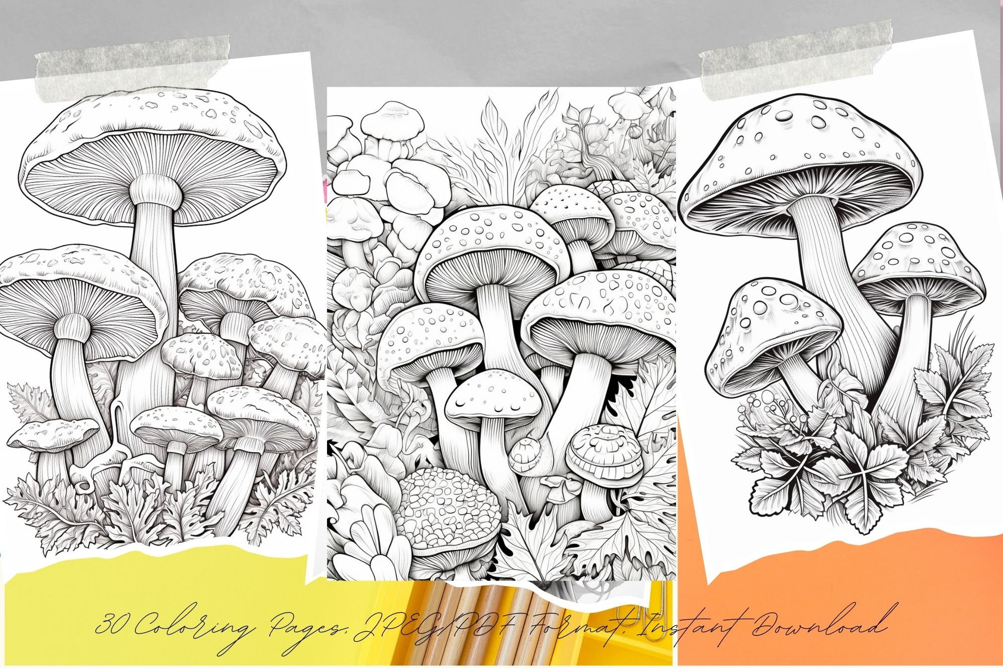 Mushroom Garden Fantasy Coloring Page, Mushroom Magic, Fantasy ...