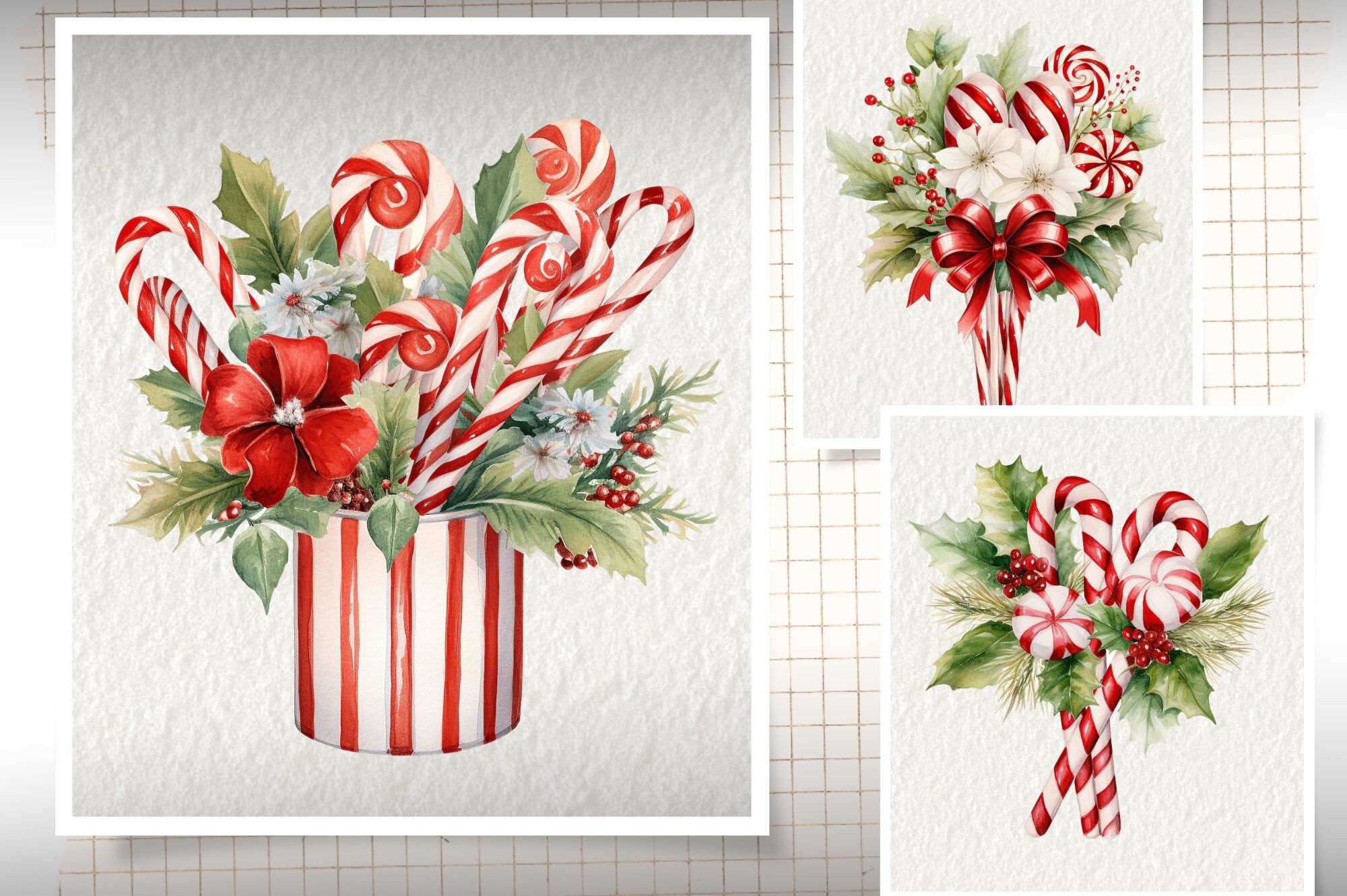 Christmas Candy and Gift Box Watercolor Clipart, Candy Cane, Peppermint ...