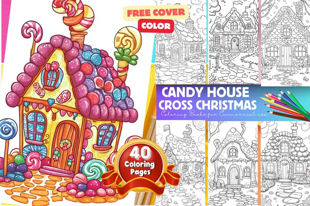 Christmas Candy House Coloring Pages for Kids and Adults, Fun Holiday ...
