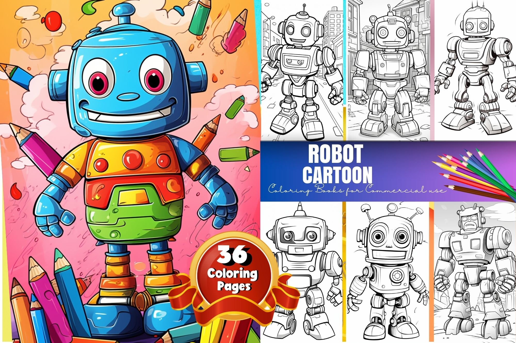 Robot Coloring Coloring Pages Printable Coloring Page With - Etsy