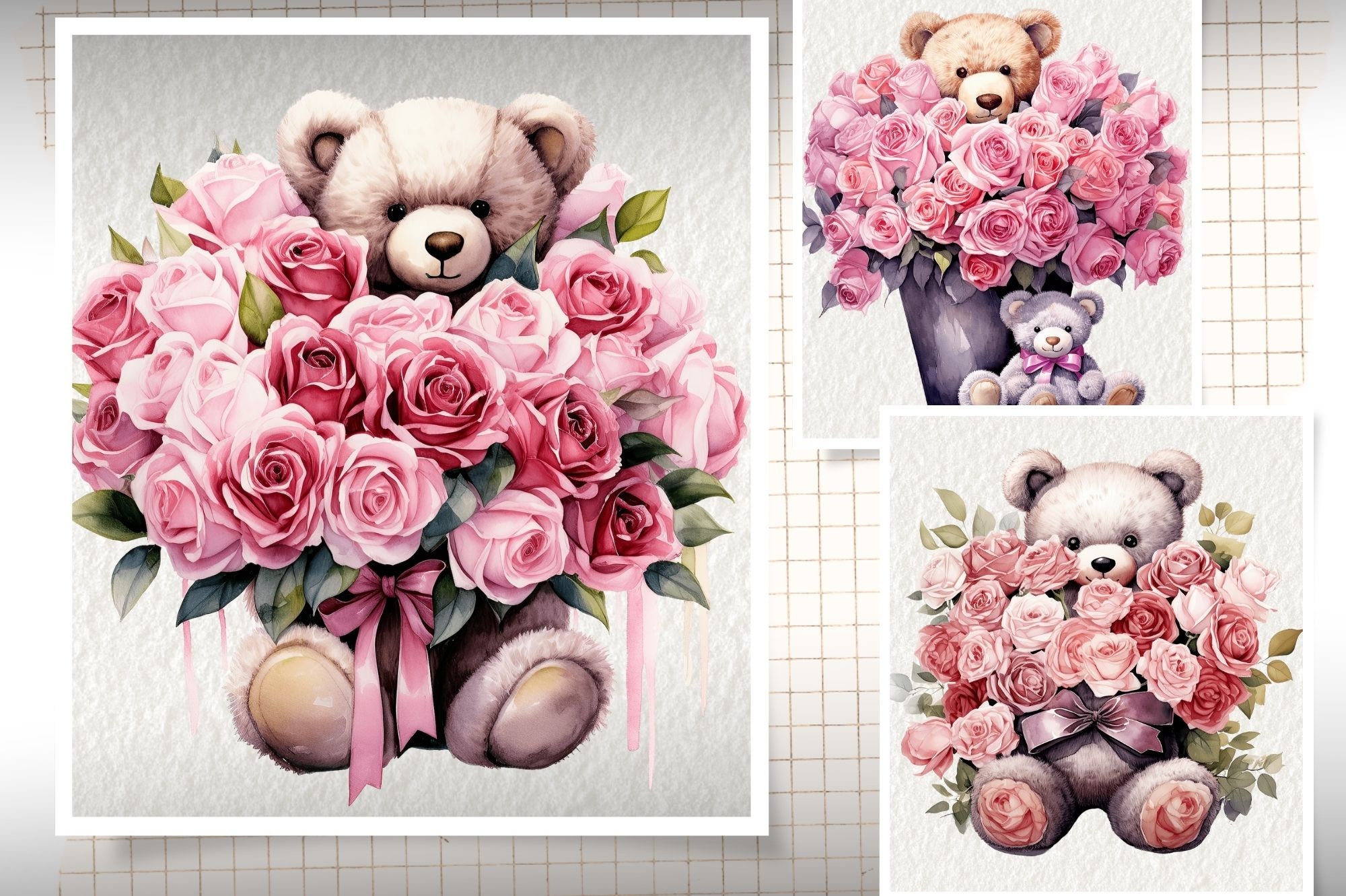 Floral Teddy Bear PNG Clipart, Watercolor Teddy Bear With Flowers, Cute ...